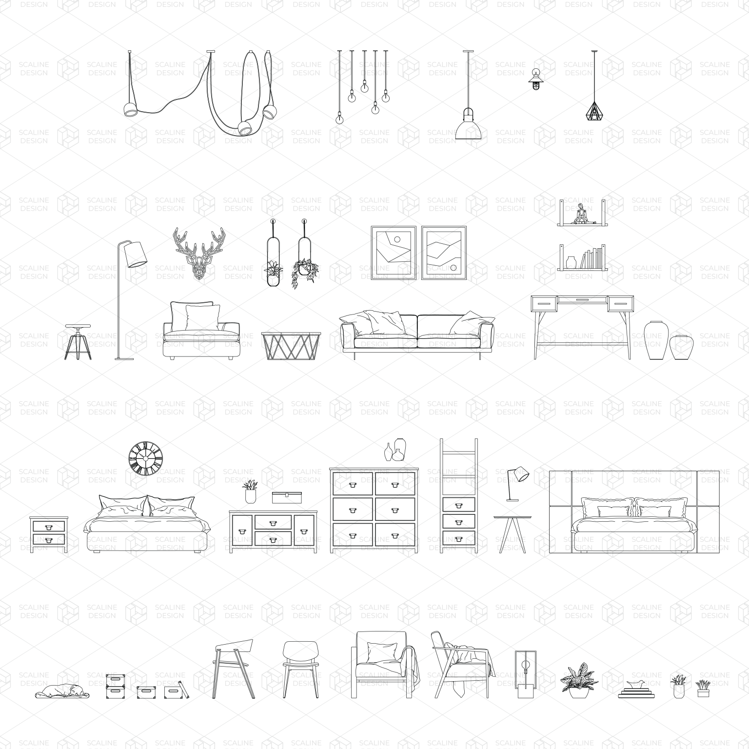 CAD & Vector Industrial style home decor elevation - Architectural ...