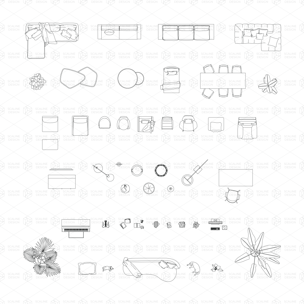 CAD & Vector Living room and decoration - Architectural drawings ...