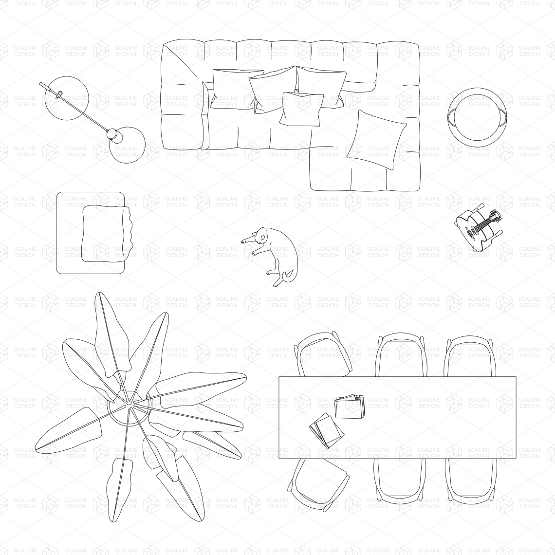 CAD & Vector Living room and decoration - Architectural drawings ...