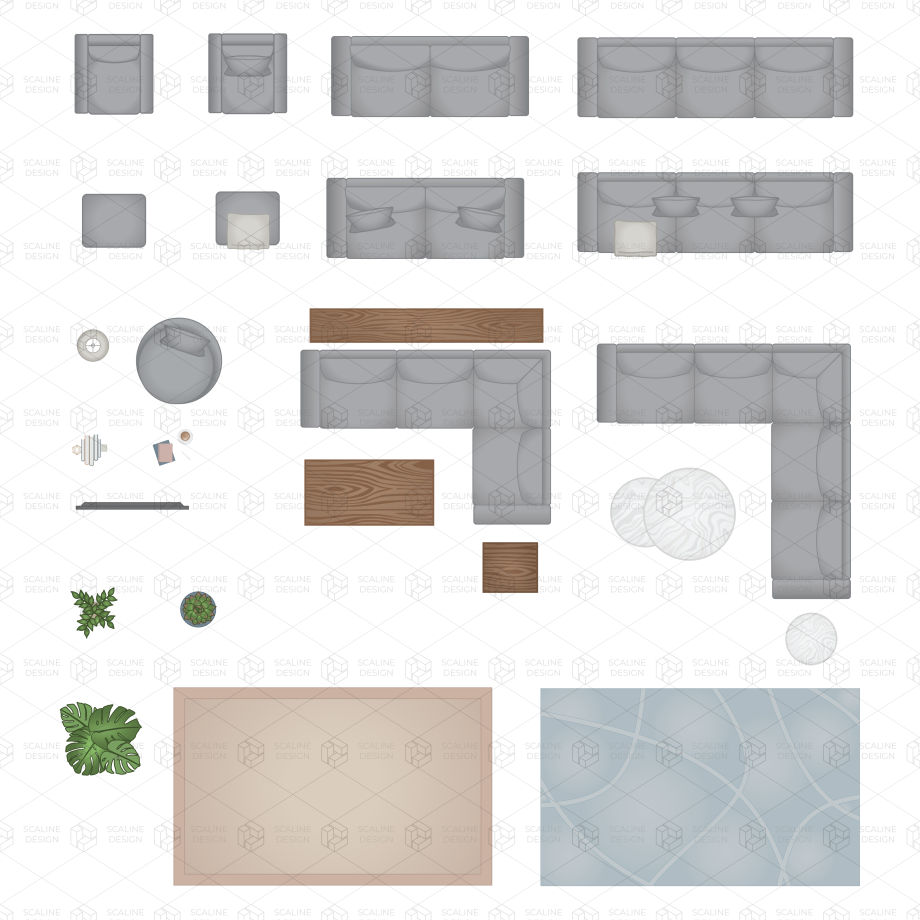 Vector & PNG Living Room Top View Furniture - Architectural drawings ...