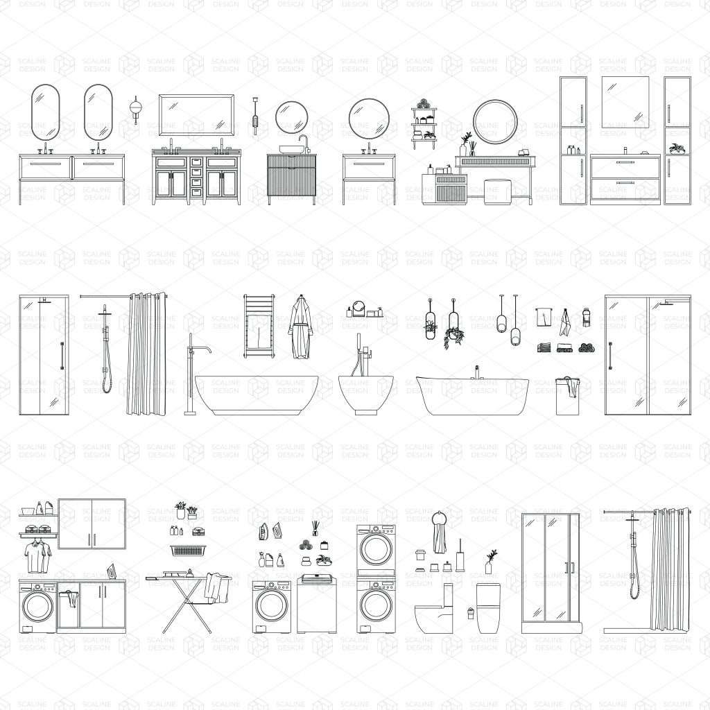 CAD & Vector Bathroom and Laundry furniture (elevation) - Architectural ...