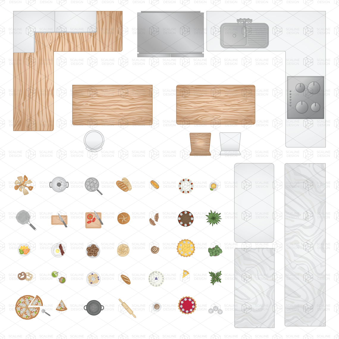 CAD & Vector Kitchen and food - Architectural drawings & illustrations