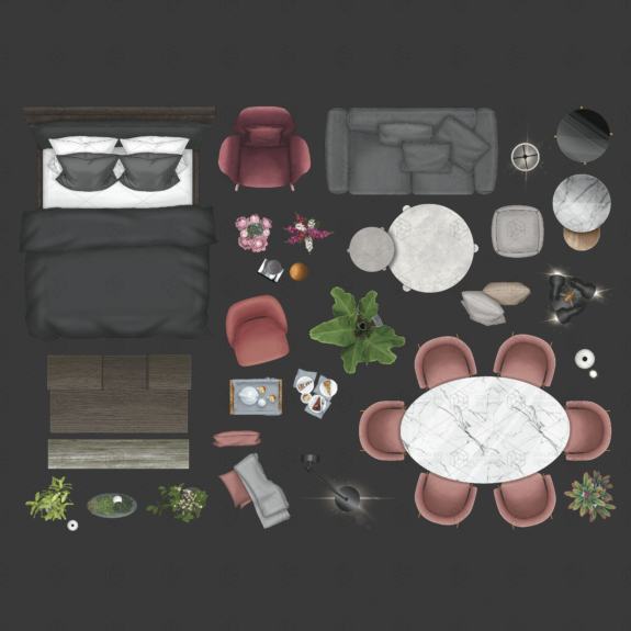 Procreate Illustration & PNG Home Style 2 furniture top view ...