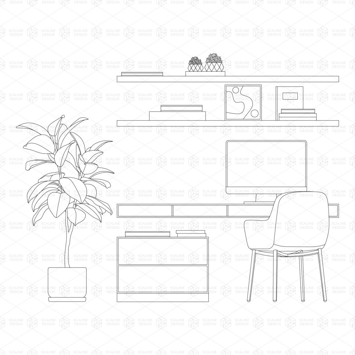 CAD & Vector Industrial style home decor elevation - Architectural ...