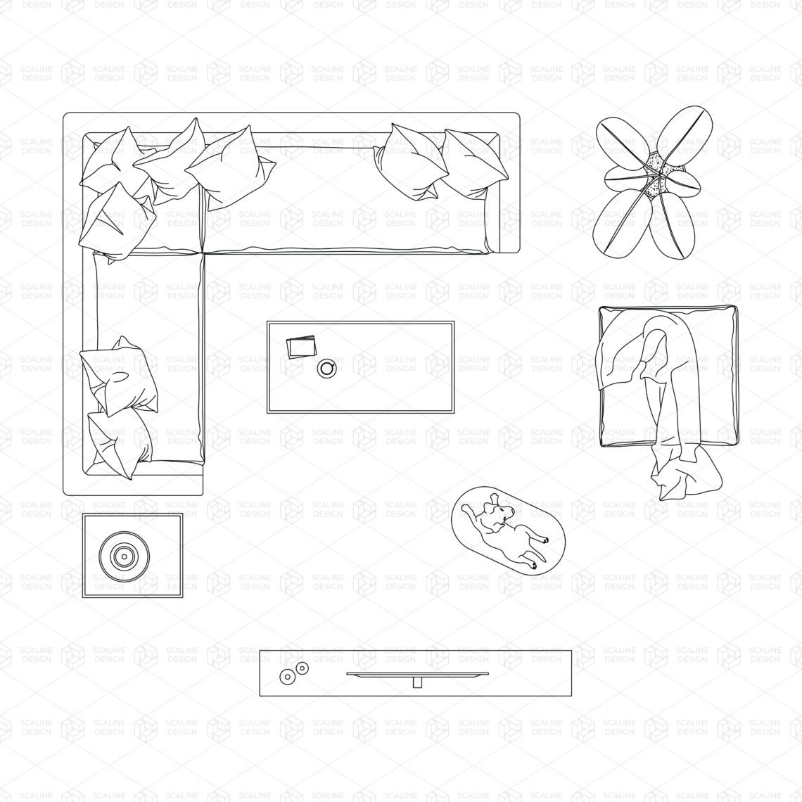 CAD & Vector Home interior furniture top view - Architectural drawings ...