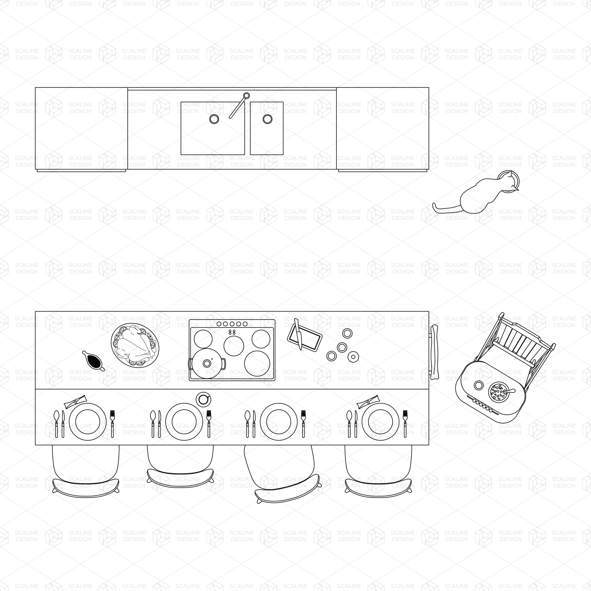 CAD & Vector Home interior furniture top view - Architectural drawings ...
