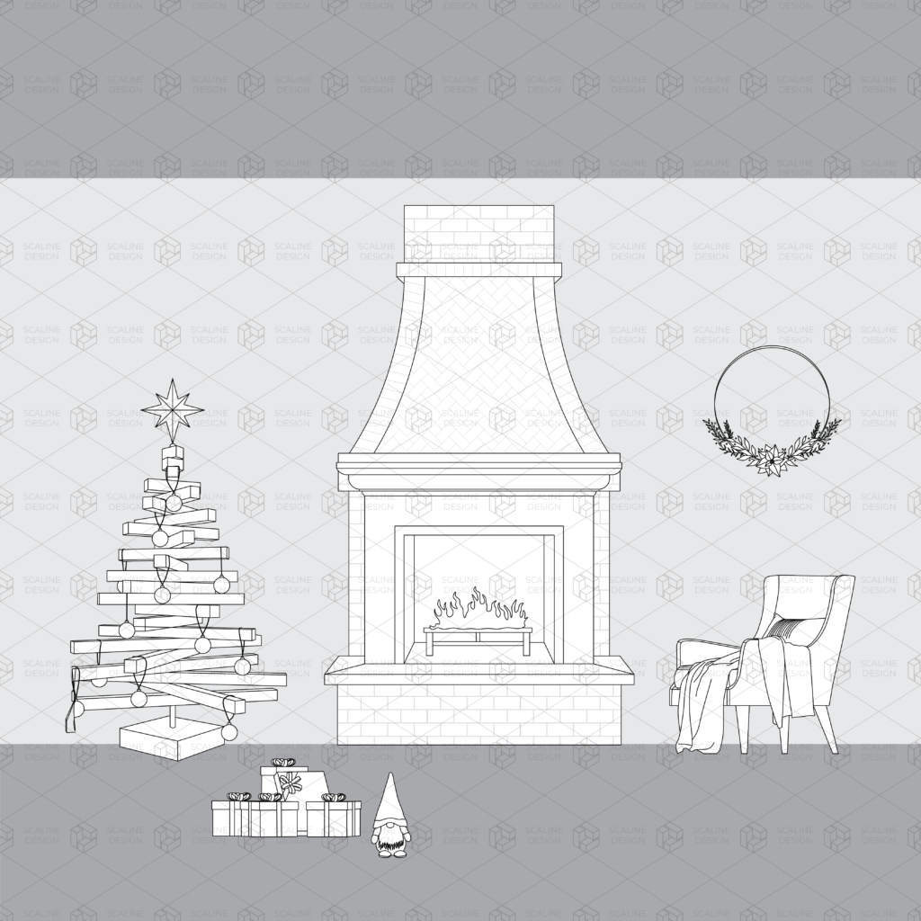 CAD & Vector Christmas minimalist furniture and decoration ...
