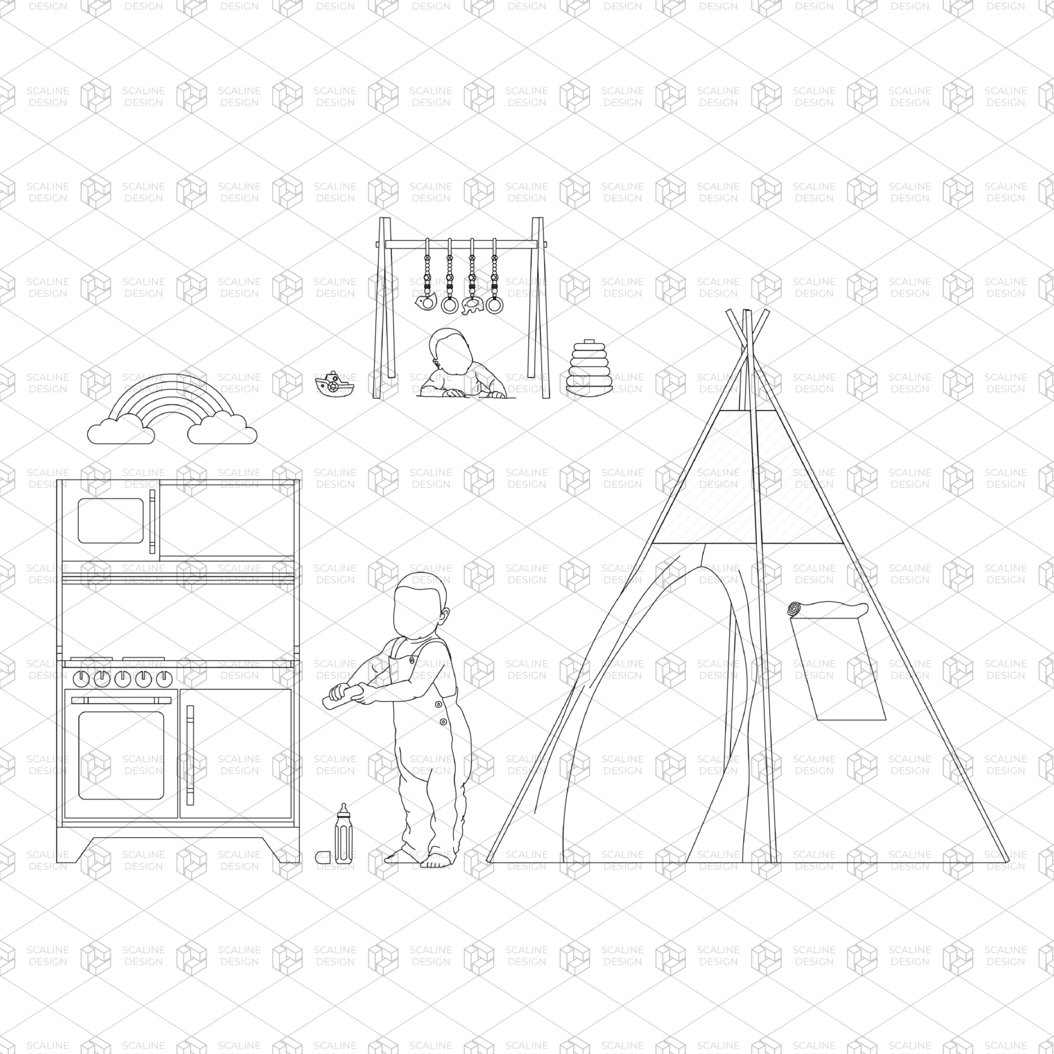 CAD & Vector Baby and Toddler furniture elevation - Architectural ...