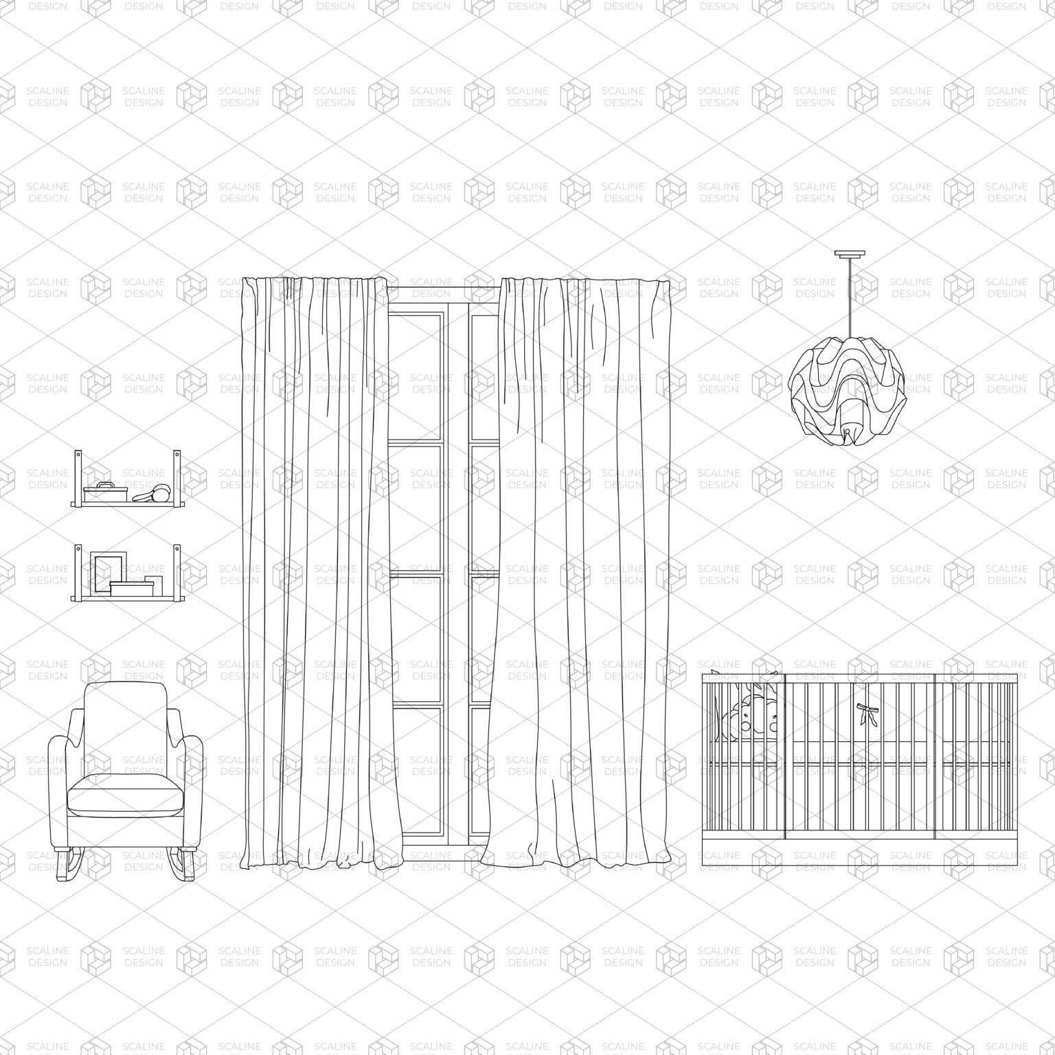 CAD & Vector Baby and Toddler furniture elevation - Architectural ...