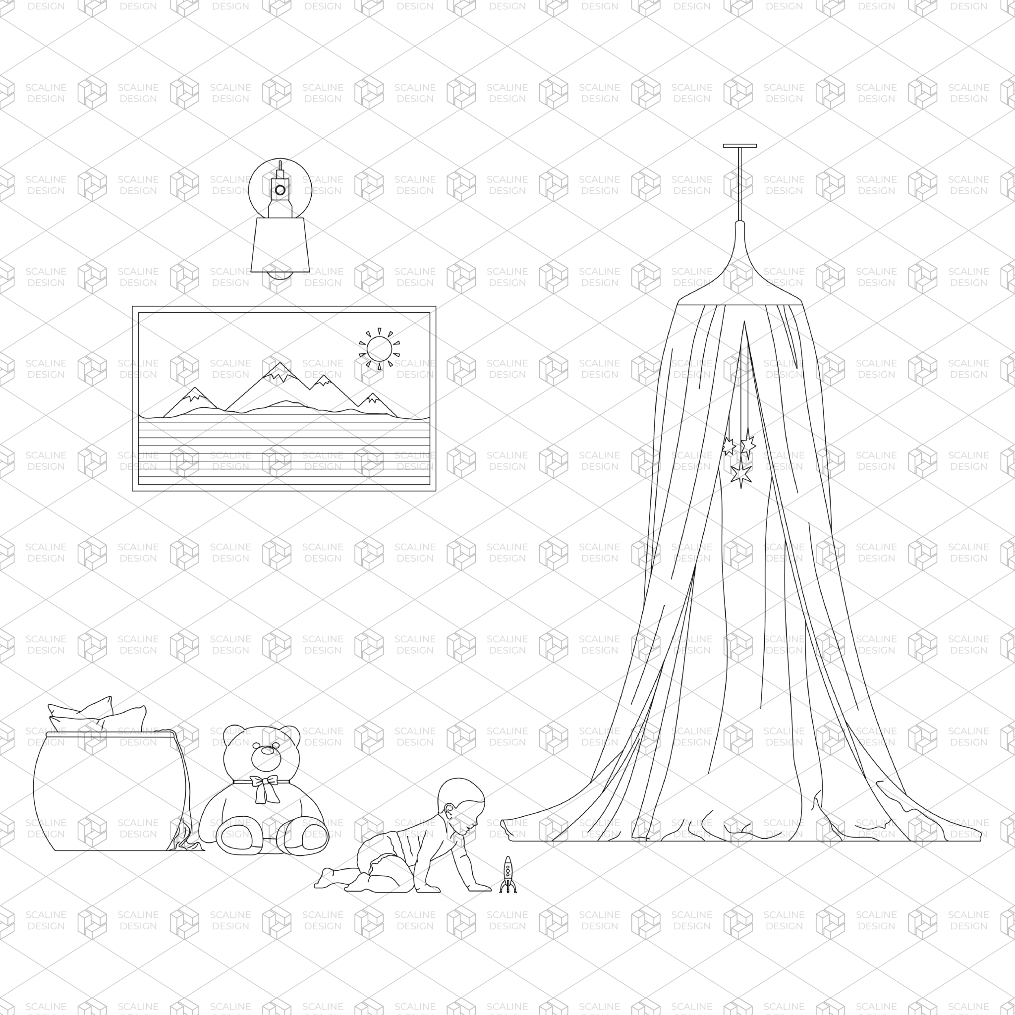 CAD & Vector Baby and Toddler furniture elevation - Architectural ...