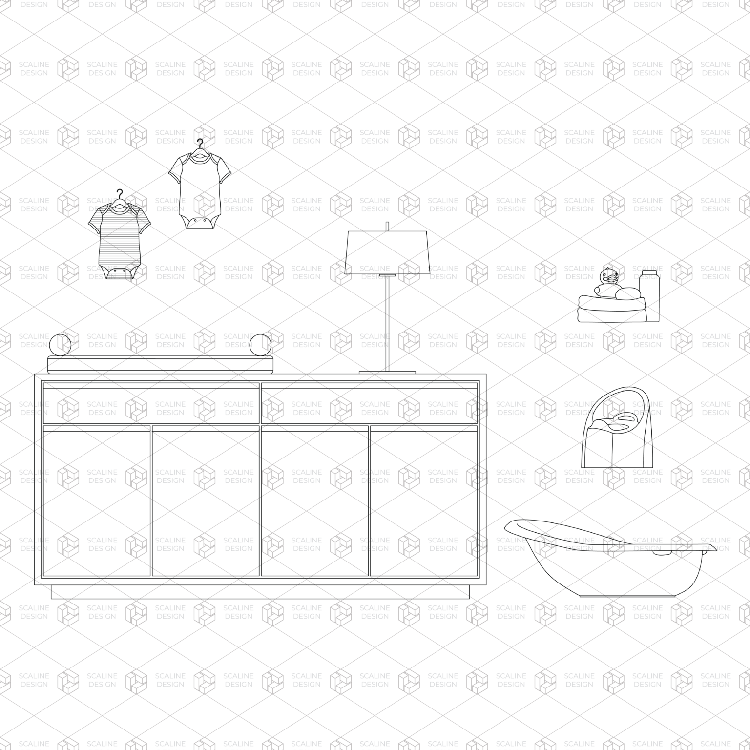 CAD & Vector Baby and Toddler furniture elevation - Architectural ...
