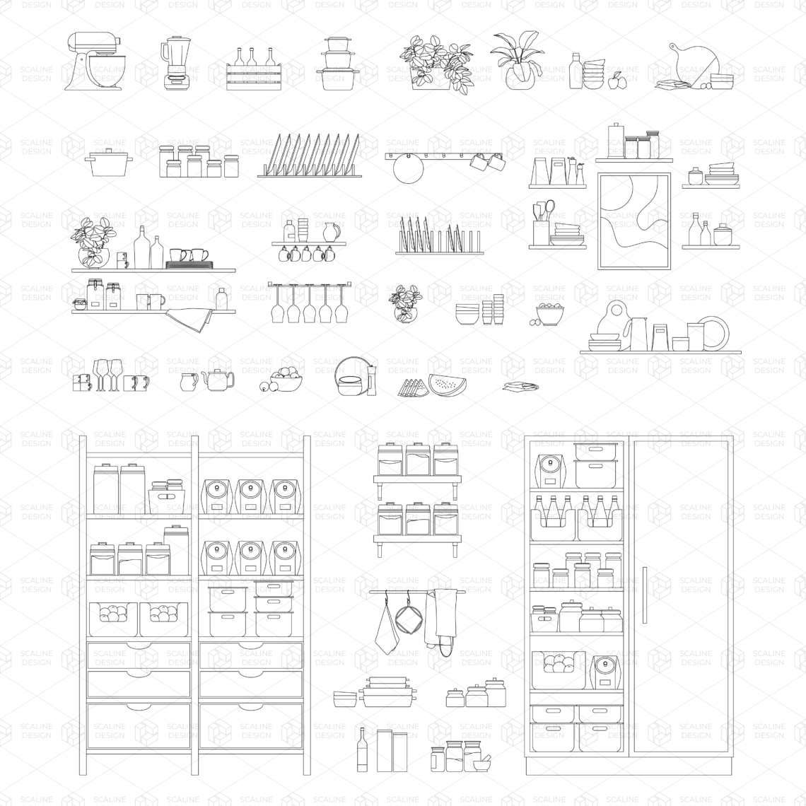 CAD & Vector Kitchen - pantry appliances and decoration (elevation ...