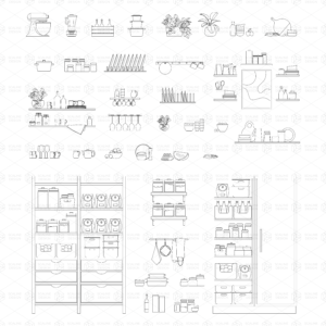 CAD & Vector Kitchen - pantry appliances and decoration (elevation ...