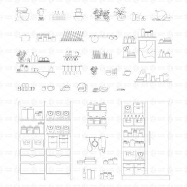 CAD & Vector Kitchen - pantry appliances and decoration (elevation ...
