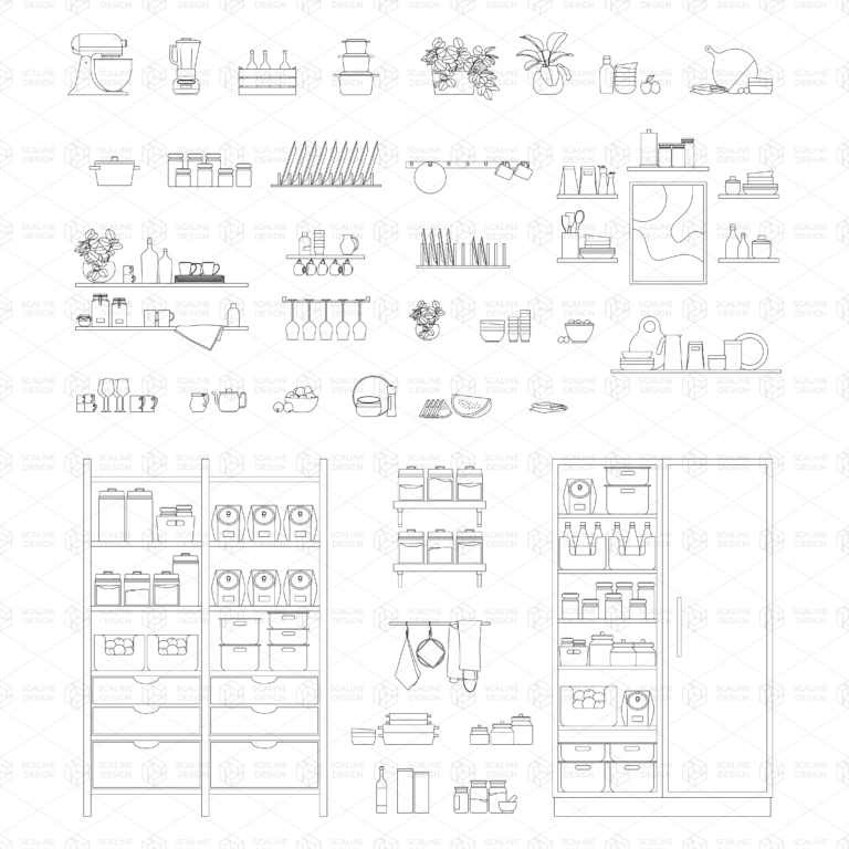CAD & Vector Kitchen - pantry appliances and decoration (elevation ...