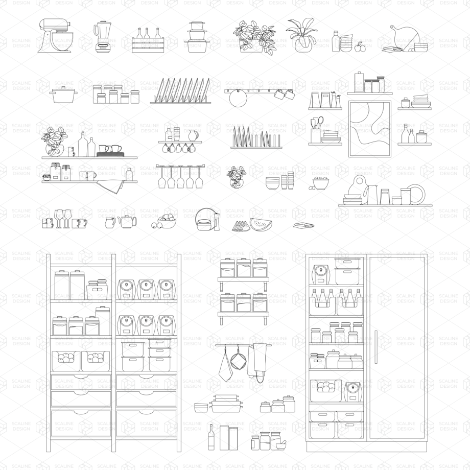 CAD & Vector Kitchen - pantry appliances and decoration (elevation ...