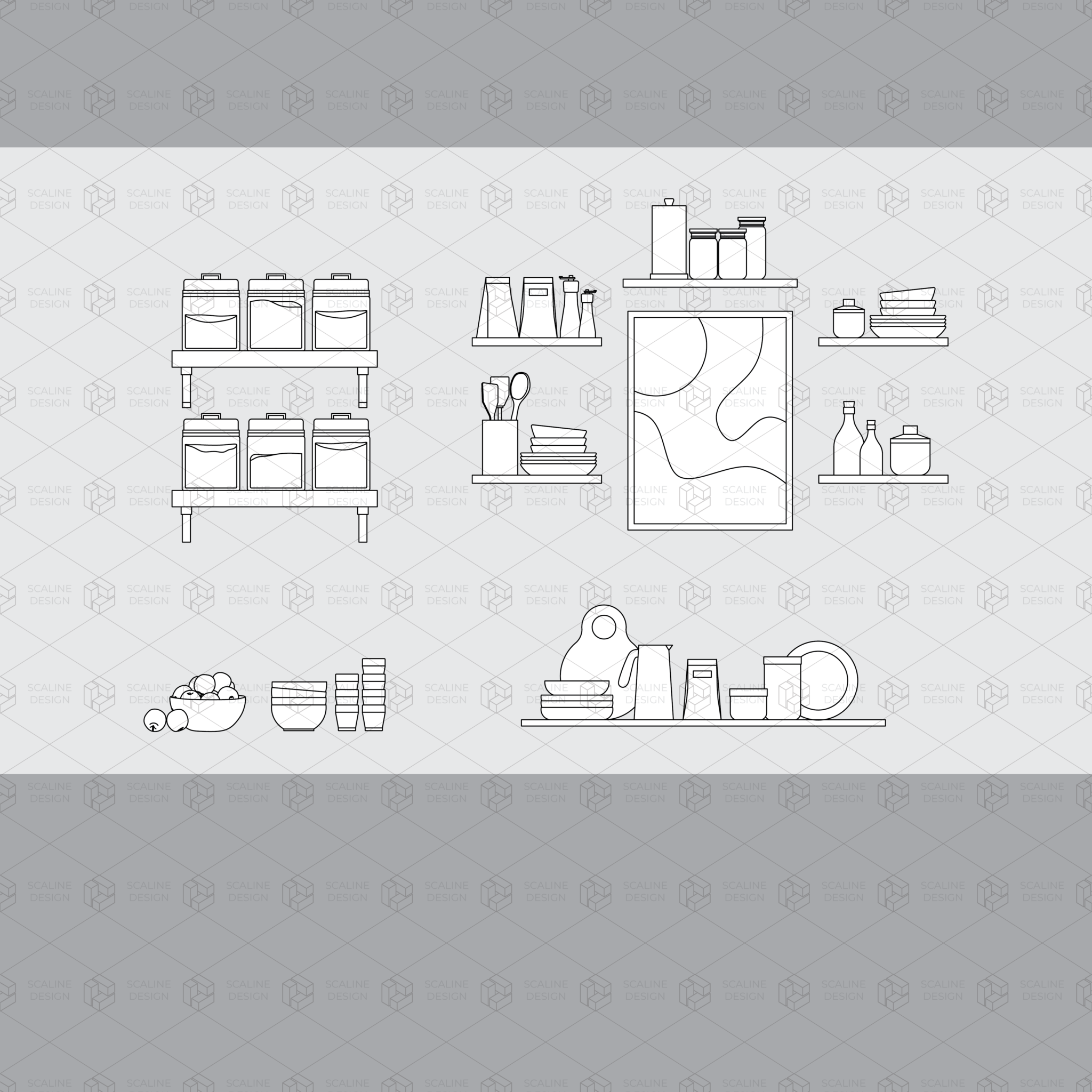 CAD & Vector Kitchen - pantry appliances and decoration (elevation ...