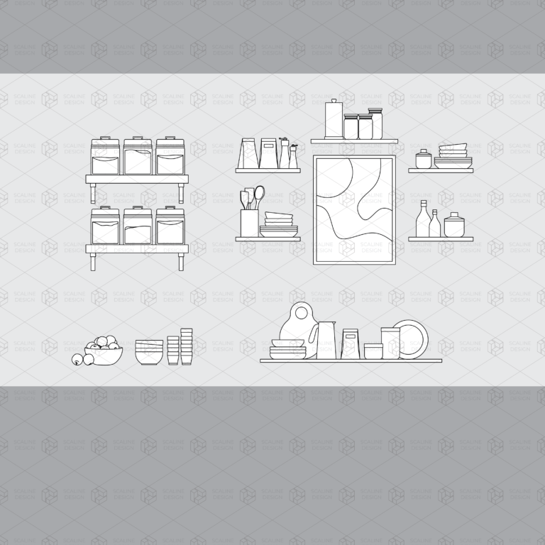 CAD & Vector Kitchen - pantry appliances and decoration (elevation ...