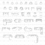 CAD & Vector Sofa and chair furniture top view - Architectural drawings ...