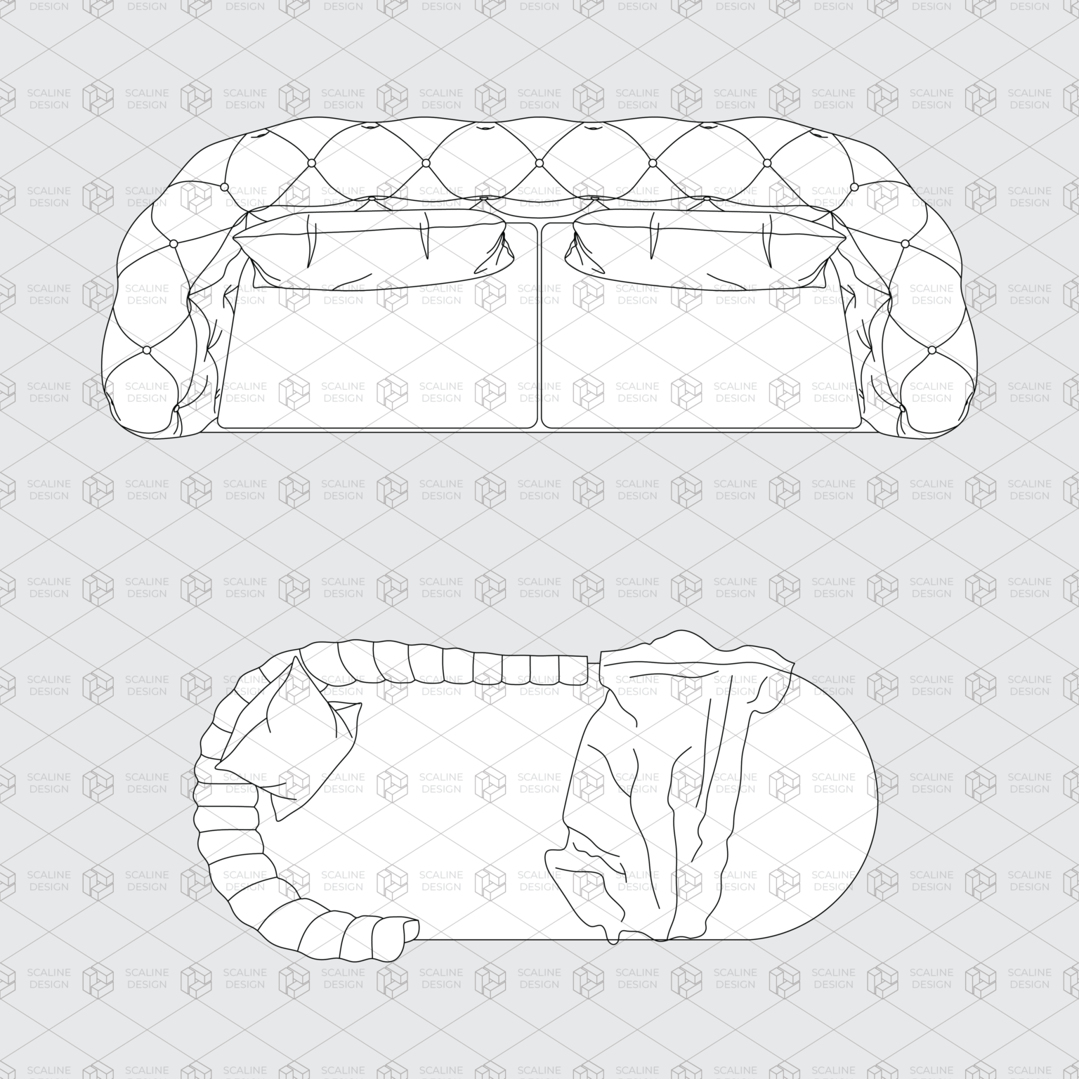 CAD & Vector Sofa and chair furniture top view - Architectural drawings ...