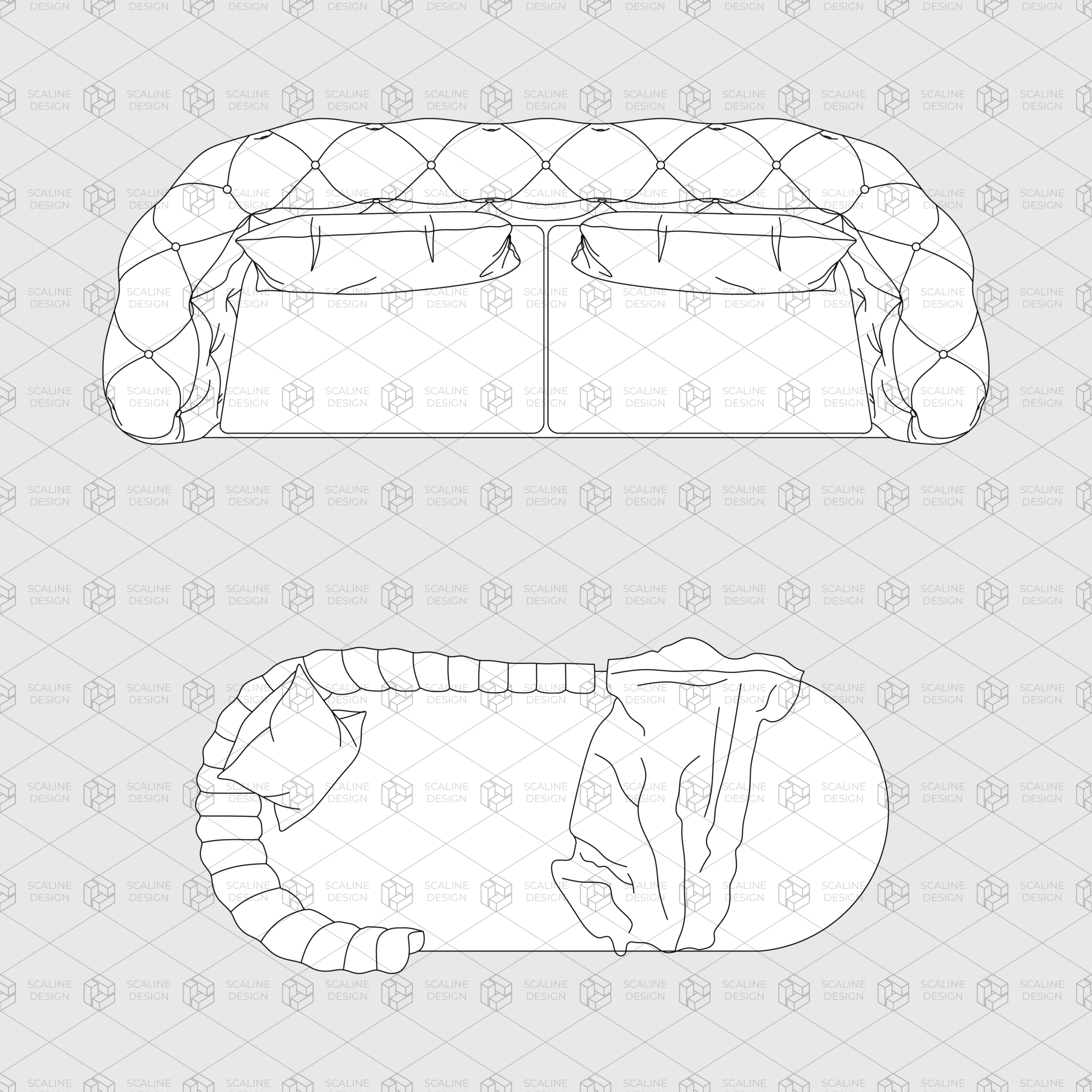CAD & Vector Sofa and chair furniture top view - Architectural drawings ...