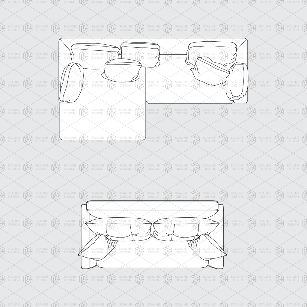 CAD & Vector Sofa and chair furniture top view - Architectural drawings ...