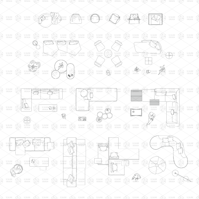 CAD & Vector Living room and Lounge furniture top view - Architectural ...