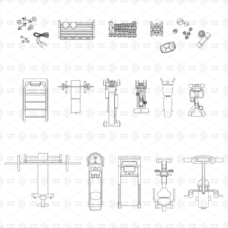 CAD & Vector Gym and Sport equipment top view - Architectural drawings ...