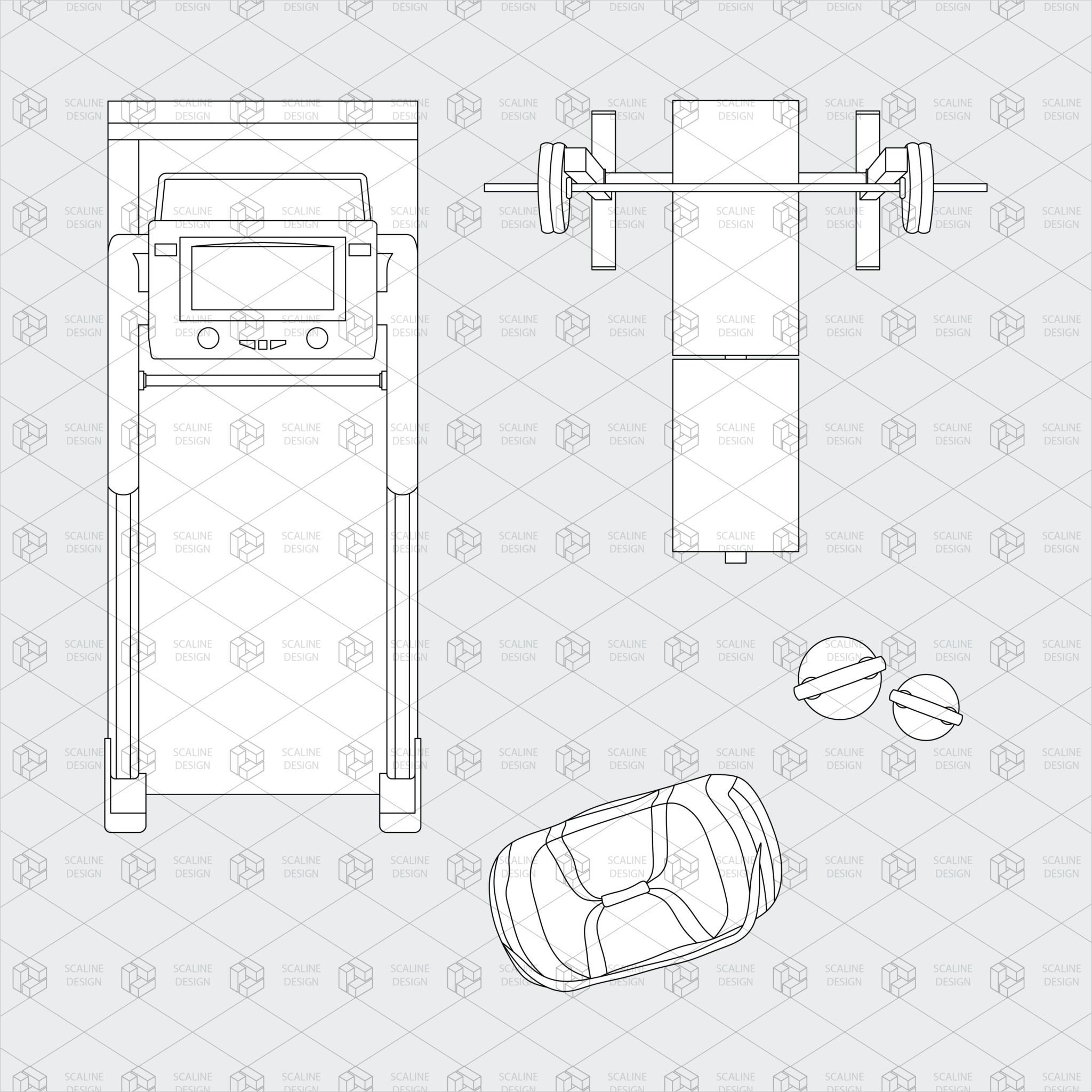 CAD & Vector Gym and Sport equipment top view - Architectural drawings ...