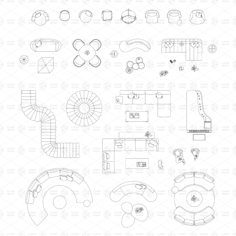 CAD & Vector Lounge furniture sofa top view - Architectural drawings ...